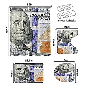 Money Shower Curtain Sets Non-Slip Rug,Toilet Lid Cover and Bath Mat 100 Dollar Bill USA Money Curtains Vintage Hundred Dollar Bathroom Set Fabric Shower Curtain for Bathtub with Plastic 12 Hooks