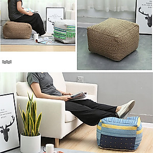 HEGZA Square Pouf Ottoman Cover, Soft Knitted Cotton Linen Cube Bean Bag Chair, Decorative Footrest, Casual Footstool, Storage Solution for Bedroom Living Room Brown