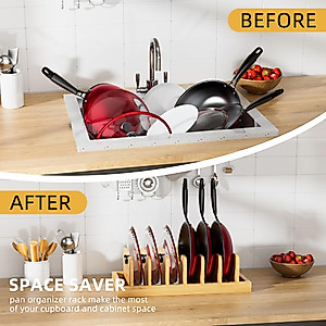 Bamboo Pot Lid Organizer Pot Lid Holder, Pot and Pan Organizer Drawer Organizer for Pot Lids, Pans, Cutting Boards & Baking Sheets, Dinner Plates, Reusable Containers in Cabinet Storage