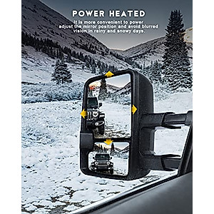 OCPTY A Pair of Towing Mirrors Replacement Fit For 2007-13 for Chevy Avalanche 1500 Suburban 1500 2500 Tahoe for GMC Yukon Pickup Tow Mirrors Power Adjusted Heated LED Turn Signal Black