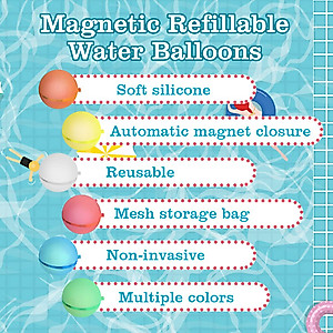 6Pcs Reusable Silicone Water Balloons For Kids,Magnetic Water Balloons Quick Fill for Outdoor Water Games and Swimming Pool Party with Mesh Bag