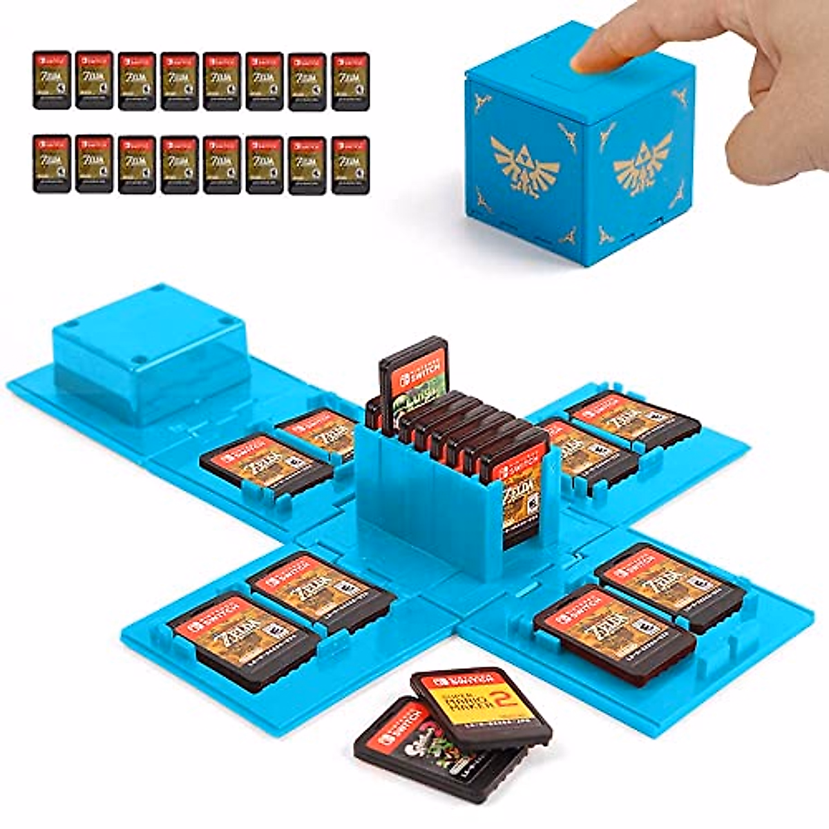 doepeBAE Games Storage Case Compatible for Nintendo Switch - Video Game Card Holde Protective Storage System Game Card Organizer Travel Container Box Hard Shell with 16 Game Card Slots (Z Blue 16)