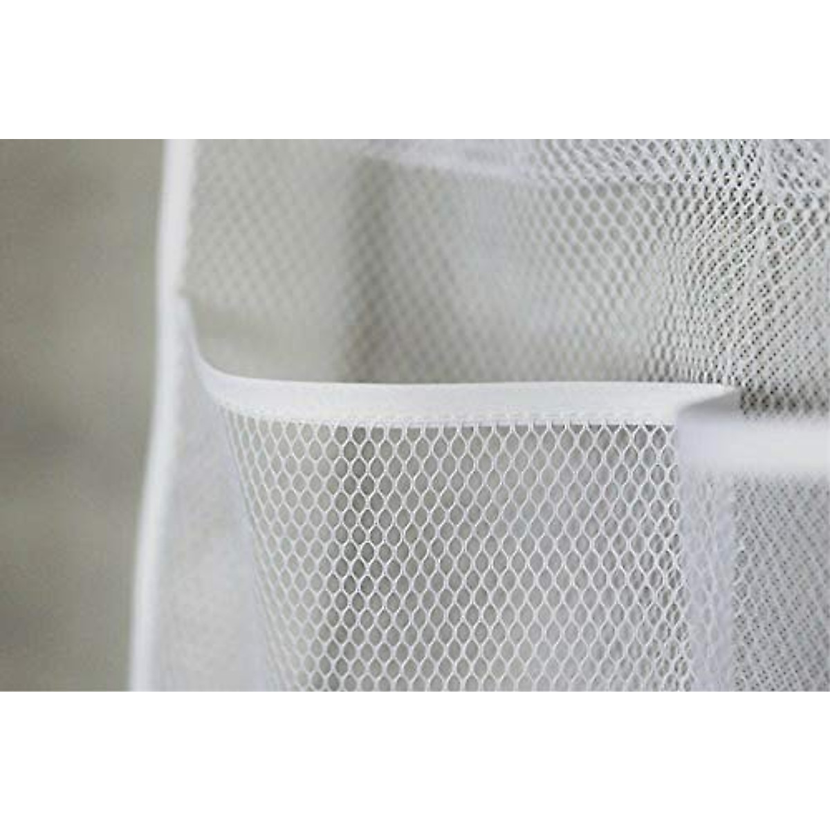 Tescogo Mesh Shower Caddy Curtains Organizer - Hanging Bathroom Shower Curtain Rod/Liner Hooks Accessories with 6 Pockets Save Space in Small Bathroom Tub 4 Rings