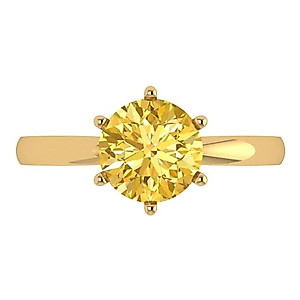 Clara Pucci 2.0 ct Round Cut Solitaire Natural Yellow Citrine gemstone Bridal Designer Anniversary Engagement Ring in 14k yellow Gold