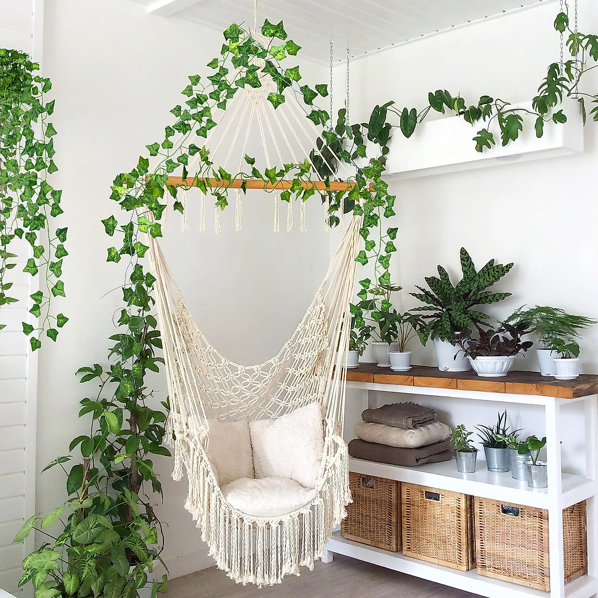 CQURE 30Pack 256Ft Artificial Ivy Fake Vines,Ivy Garland Greenery Garland Fake Hanging Plants Vines Aesthetic Green Leaves for Bedroom Wedding Party Garden Wall Room Decor