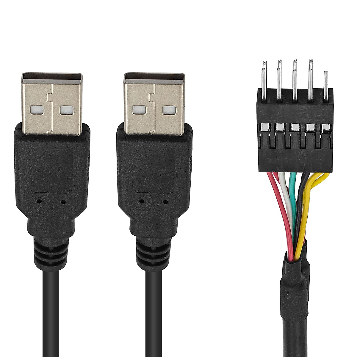 Duttek 9 Pin Male Header,USB Header Male Splitter, 9 pin USB Splitter, to Dual USB Male Cable Use to Connected Devices Design to Plug into USB Motherboard Header Pins to USB 2.0 Connector 0.5M 2pack