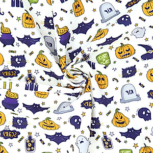 Halloween Fabric,Halloween Fat Quarters Fabric Bundles 8 PCS,Skull Pumpkin Spooky Theme Fabric 19.7 X 19.7 in for Sewing Dressmaking Thanksgiving Fall Festival Party DIY Sewing Craft Decorations