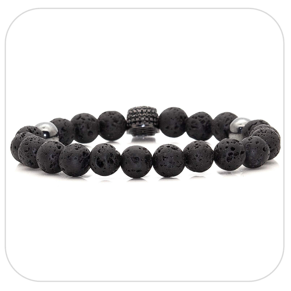 Nsitbbuery Fashion Crystal Eye Skull Bracelet 8MM Lava Rock Bead Bracelet