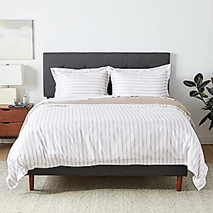 Amazon Basics Lightweight Microfiber Duvet Cover Set with Zipper Closure, Full/Queen, Taupe Stripe