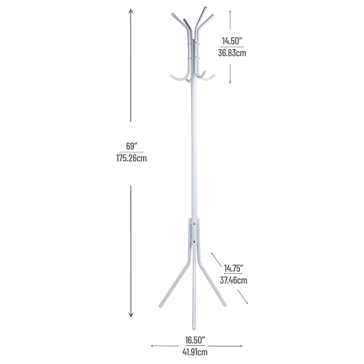 Mind Reader Coat Rack, Hall Tree, Freestanding, Coat Tree, Hat, Jacket, Purse, Metal, 14.75" L x 16.5" W x 69" H, White
