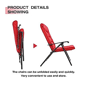 SUNCROWN 3-Piece Outdoor Furniture Patio Padded Folding Chair Set Patio Bistro Set Foldable Adjustable Reclining Lounge Chair with Coffee Table, Red