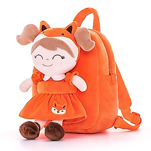 Gloveleya Kids Backpack Bundle - Grey Cat & Fox Plush Toddler Backpacks with Soft Animal Doll