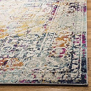 SAFAVIEH Madison Collection 5'3" x 7'6" Ivory / Aqua MAD922A Boho Chic Medallion Watercolor Distressed Non-Shedding Living Room Bedroom Dining Home Office Area Rug