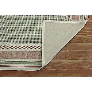 Casavani Hand Block Printed Cotton Dhurrie Geometric Green & Brown Area Rug Doormat Floor Rug Indoor Area Rugs for Bedroom Living Room Laundry Room 6x6 Feet Square