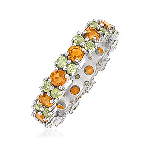 Ross-Simons 1.20 ct. t.w. Citrine and 1.10 ct. t.w. Peridot Eternity Band in Sterling Silver. Size 5