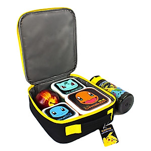 Pokemon Lunch Bag 5 Piece (Food Bag Water Bottle 3 Snack Pots) One Size