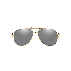 Versace Unisex Sunglasses Gold Frame, Polarized Grey Mirror Silver Lenses, 59MM