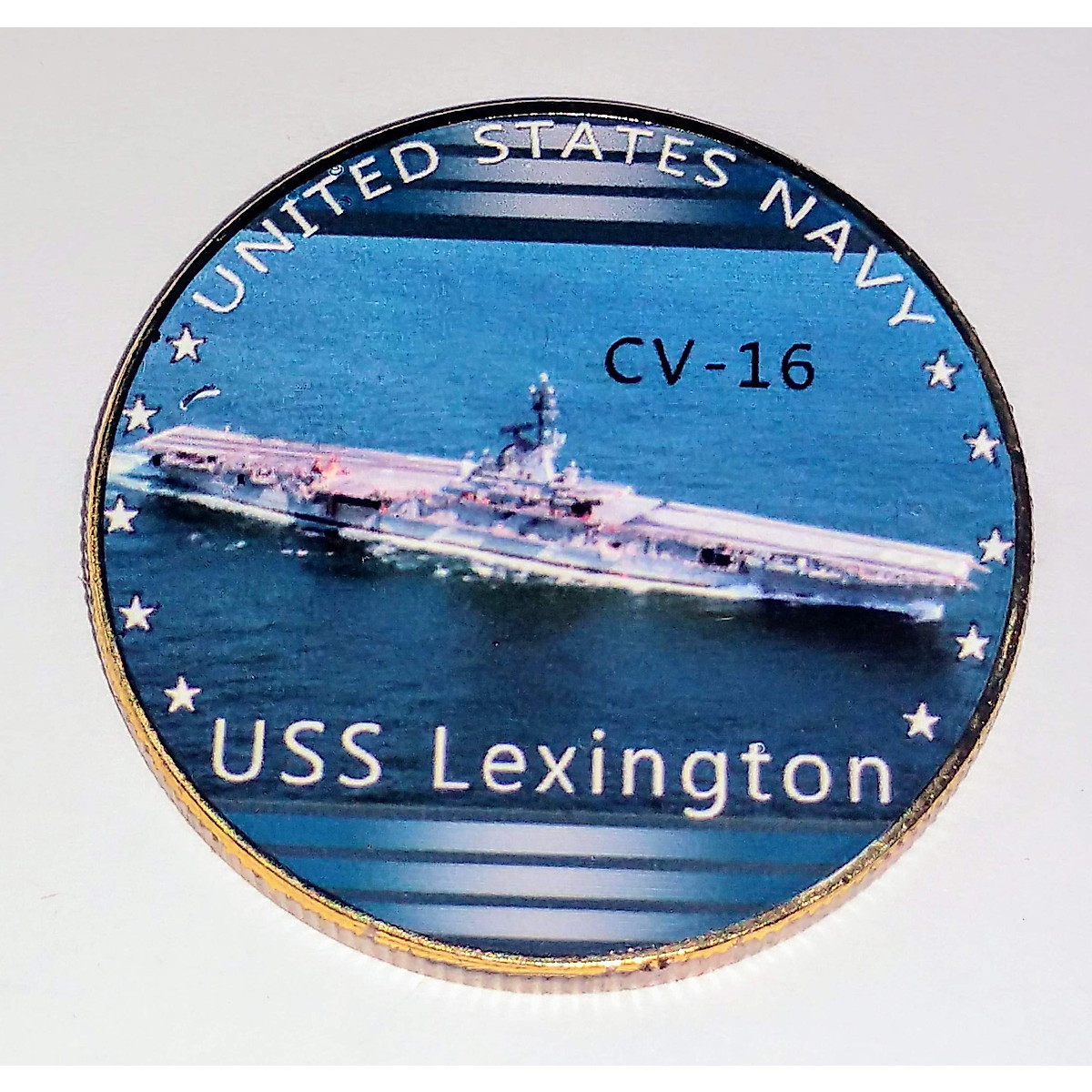 Navy USS Lexington CV-16 Colorized Challenge Art Coin