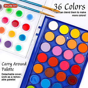 Shuttle Art 43 Pack Watercolor Paint Set, 36 Colors Watercolor Paint Pan Set with 6 Brushes and 1 Watercolor Pad for Beginners, Artists, Kids & Adults Watercolor Painting, Bullet Journal, Calligraphy