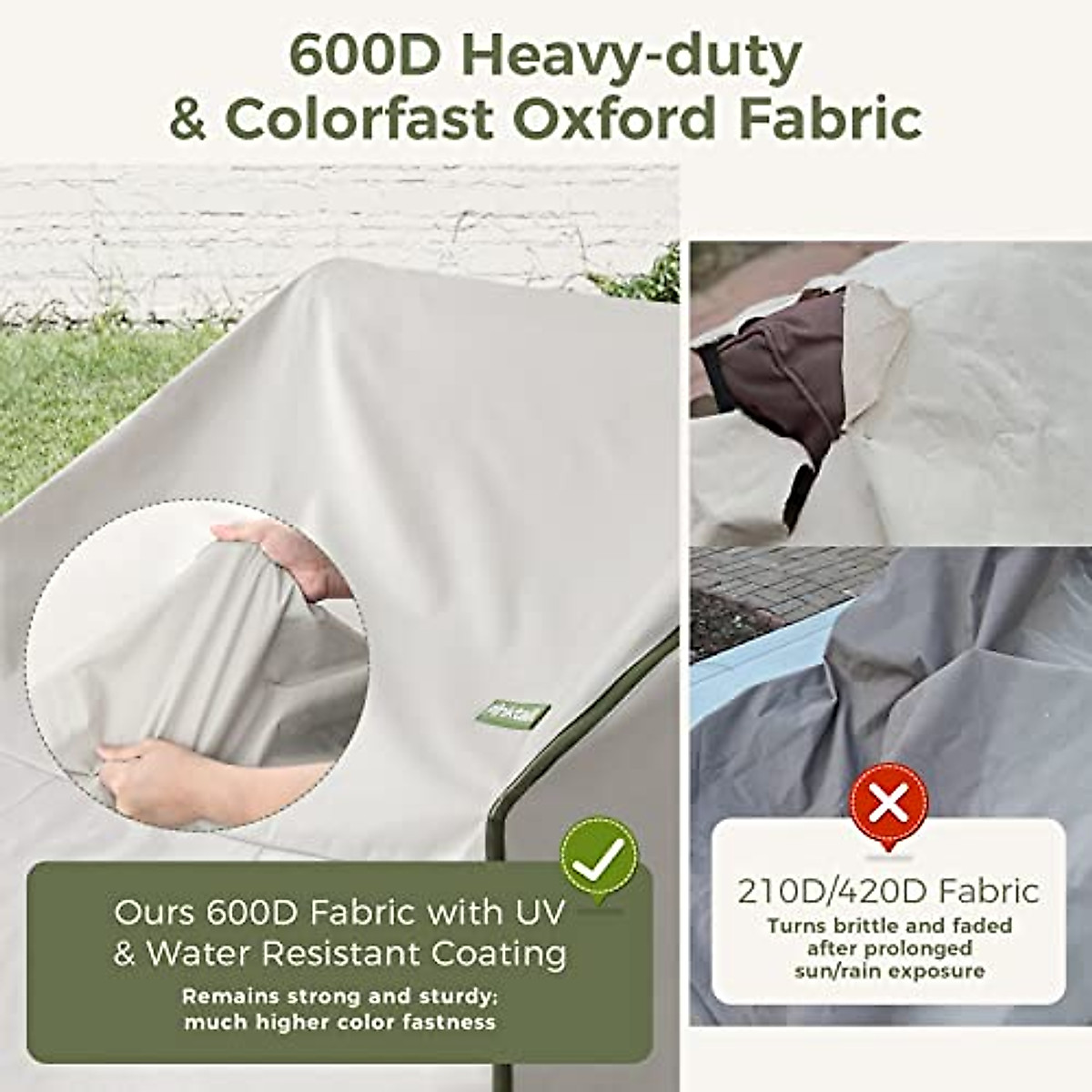Pinktail 3-Seater Large Patio Sofa Cover, Heavy-Duty Waterproof 600D Oxford Outdoor Furniture Cover for Long Couch Bench All Weather Protection, Light Gray 34''D x 90''W x 32''H
