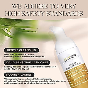 LASHVIEW Lash Shampoo,Eyelash Extensions Cleanser,50ml with Brush,Eyelid Foaming Cleanser,Gentle Formula without Irritation, Easy to Use and Rinse,For Home Use and Salon