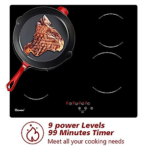 Electric Cooktop 24",220V~240V Built-in 4 Burners Ceramic Cooktop with Hard Wire, 6000W Touch Control Glass Cooktop, 24 Inch Electric Stove Top,Hard Wire(No Plug)