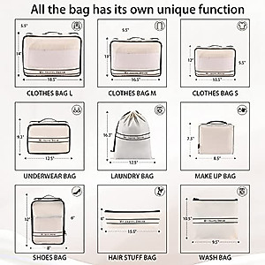 Ougrand 9 Set Packing Cubes Luggage Packing Organizers for Travel Accessories Space Saving Travel Bags for Carry On, Lightweight Mesh Zipper, Clothes, Shoes, Laundry and Shoe Bag, Suitcases (Pink)