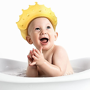 Baby Shower Cap Waterproof Shampoo hat for Children Toddler Girls Boys Protect ears eyes.Adjustable Silicone Bathing Crown.