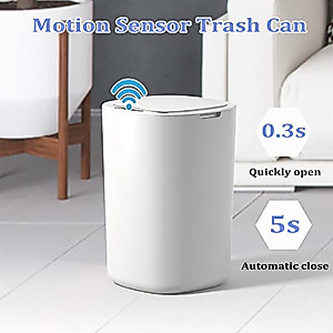 Bathroom Trash Can with Lid, Sapouni 3.2 Gallon Automatic Touchless Infrared Motion Sensor Trash Can Smart Kitchen Trash Can Round Bedroom Garbage Can for Home, Office (3.2 Gal, White)