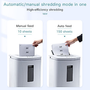 iOCHOW Auto Feed Paper Shredder: 150-Sheet Micro Cut Security Level P-4 Shreds Document & Credit Card Quiet Commercial Heavy Duty Shredder Continuous Running Time 30 Mins with 6.6 Gallon Pull-Out Bin