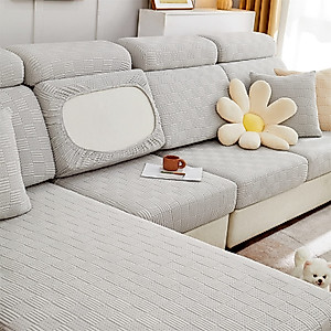 ele ELEOPTION Couch Cushion Covers Slipcover Elastic Chair Loveseat Sofa Furniture Protector Cover for Living Room (Length 39-53inch Width 25-37inch,Large Double Seat Cover) Grey White