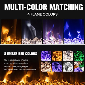 Manastin 50" Electric Fireplace Insert Ultra-Thin Recessed Wall Mounted Fireplace Insert 750/1500W Adjustable Flame Linear Fireplace Heater with 12h Timer/Remote Control/Touch Screen/Crystal Stone