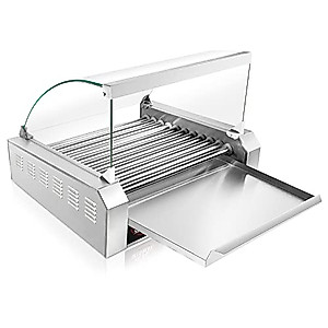 Olde Midway PRO30 Electric Grill Cooker Machine, 30 Hot Dog 11 Roller with Cover, Commercial Grade, Stainless Steel