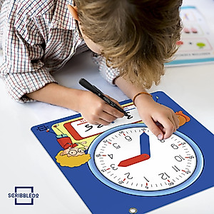 Scribbledo Writable Dry Erase Learning Clock for Kids Write & Wipe Demonstration Clock for Kids Learning to Tell Time Classrooms and Homeschool Supplies