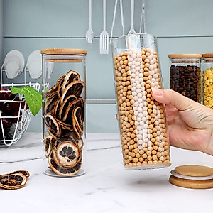 Flrolove Glass Jars With Bamboo Lids, 16 oz Food Storage Containers for Home Kitchen ,Set of 12 Jars for Kitchen Storage,Coffee,Tea, Herbs, Sugar, Salt, Flour