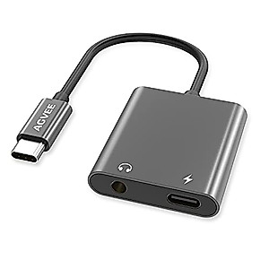 AGVEE USB-C to 3.5mm Headphone Adapter, Type-C Aux Jack Earbuds Splitter, USBC Audio TRRS Mic Earphones Dongle, PD 30W Charging Converter for Samsung S21 S20, Note 20 10, Pixel 2 3 4 XL, Gray