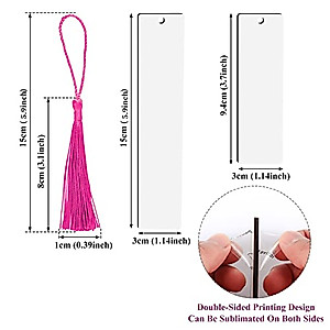 30 pcs Sublimation Blanks Bookmark Heat Transfer DIY Bookmark with Hole and Colorful Tassels for Crafts Projects Present Tags Birthday Wedding, Double-Sided Printing Tassels Blank Bookmark