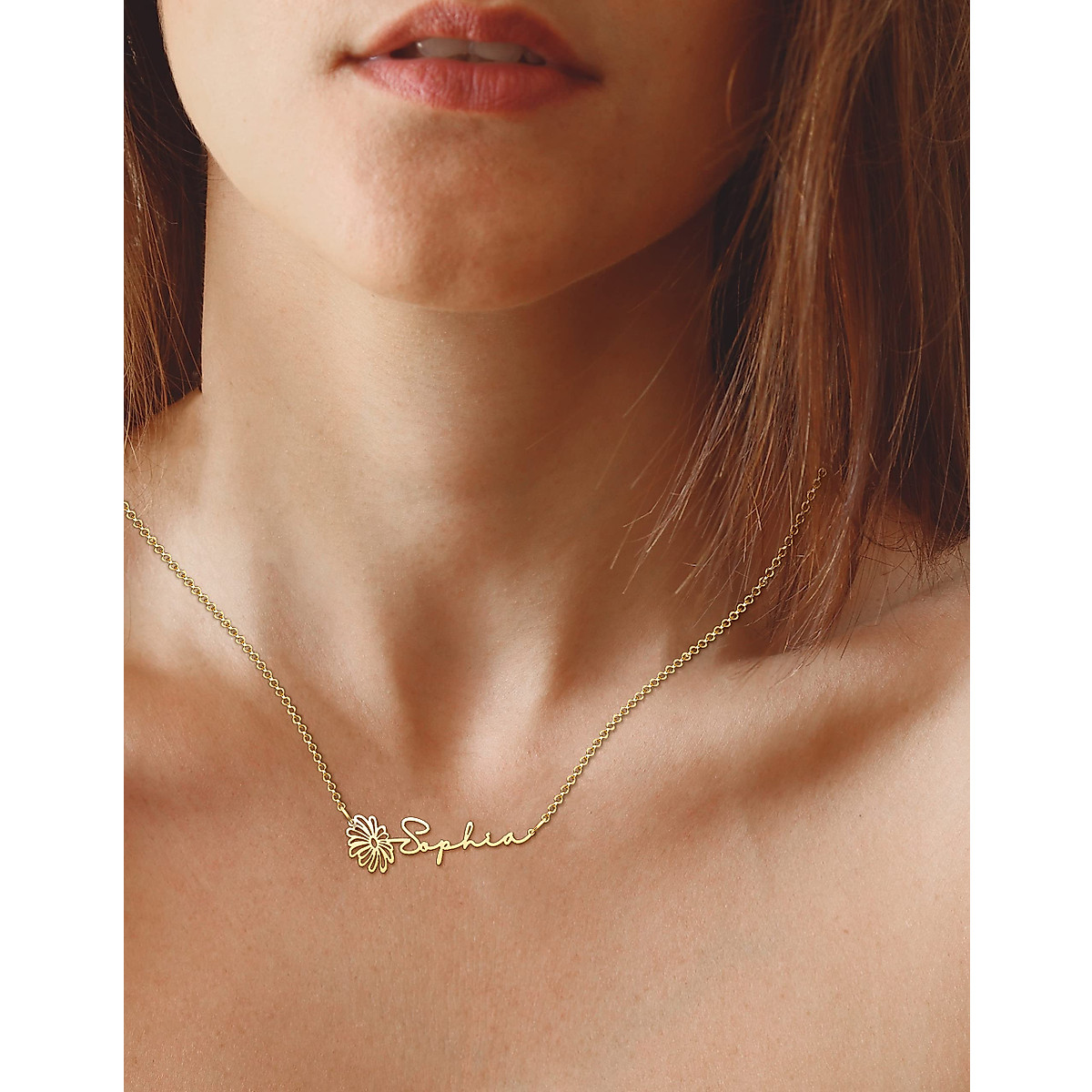 Infinite Memories 18K Gold Plated Dainty Birth Flower Name Necklace Personalized Custom Necklace with Name Flower Wishes Customized Necklace Birthday Gifts for Women