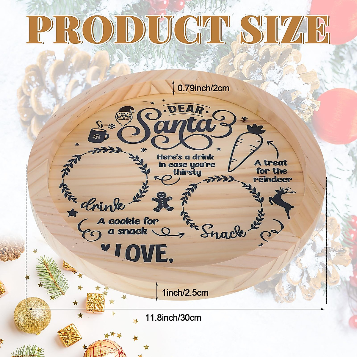 Sliner Christmas Wooden Santa Cookie Plates Round Treat Plates Serving Trays 11.81" Milk Snacks Cookie Plates for Gift Giving Cute Xmas Platters Decorative Santa Treat Board for Holiday Supply