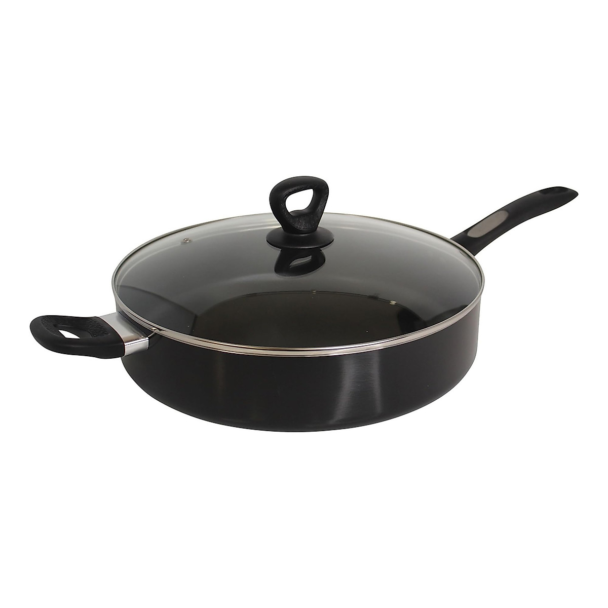 Mirro A79782 Get A Grip Aluminum Nonstick Jumbo Cooker Deep Fry Pan with Glass Lid Cover Cookware, 12-Inch, Black