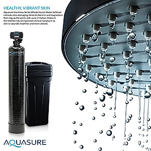 Aquasure Harmony Series 64,000 Grains Whole House Water Softener Bundle with Automatic Digital Metered Control Head and Triple Purpose Sediment/GAC/Zinc Pre-Filters, Reduces Hardness (4-6 bathrooms)