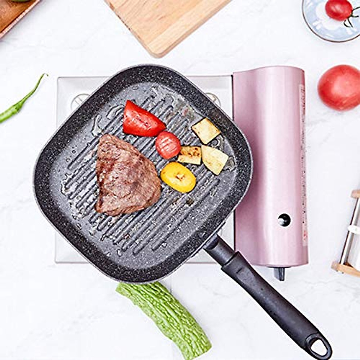 SDGH Aluminum Non-Stick Square Grill Pan Steak Fry Pans Multi-Function Snowflake Striped Frying Pan