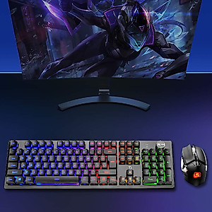 FELICON Wireless Gaming Keyboard and Mouse Set, RGB Backlit Rechargeable 4800mAh Battery, Mechanical Feel Anti-ghosting Keyboard, Control Knob for Multi-Media, Mute Gaming Mouse for Windows PC Gamer