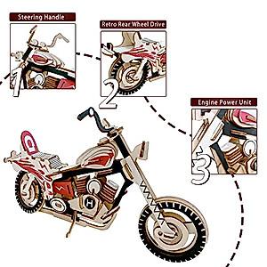 3D Wooden Puzzle - Motorcycle Wooden Crafts Assembly Building Model - Mechanical Car Model Kits - Wood DIY Brain Teaser Puzzle for Adults and Teens Boys Girls (Motorcycle)