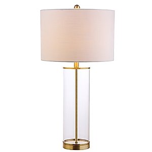 JONATHAN Y JYL2005A Collins 29" Glass LED Table Lamp Modern Contemporary Glam Bedside Desk Nightstand Lamp for Bedroom Living Room Office College Bookcase LED Bulb Included, Clear/Brass Gold