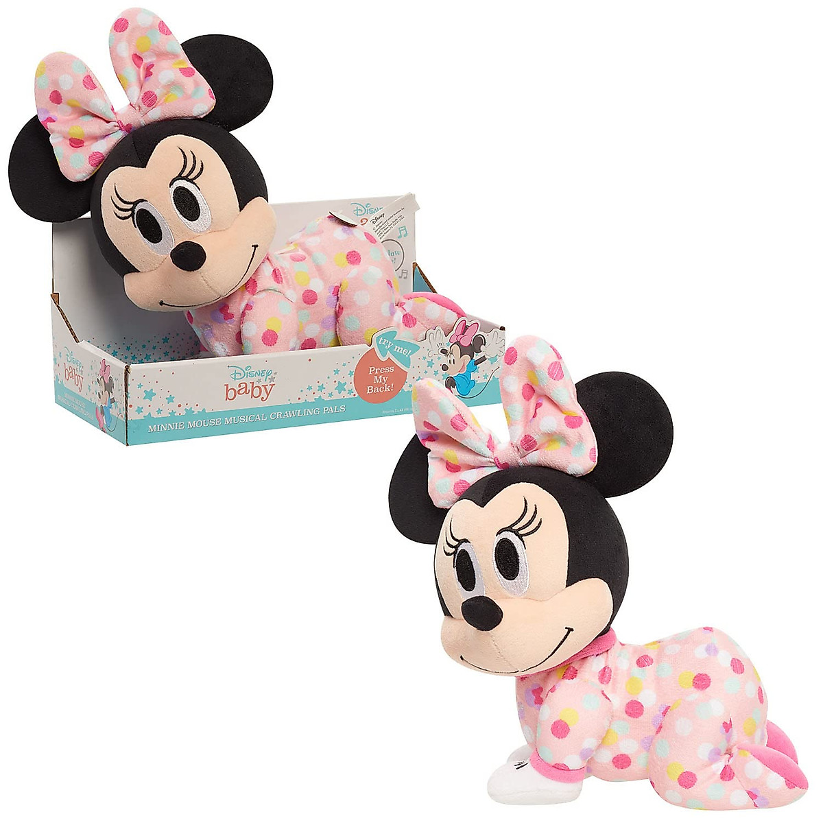 Disney Baby Musical Crawling Pals Plush Minnie Mouse, Stuffed Animal, Officially Licensed Kids Toys for Ages 09 Month by Just Play