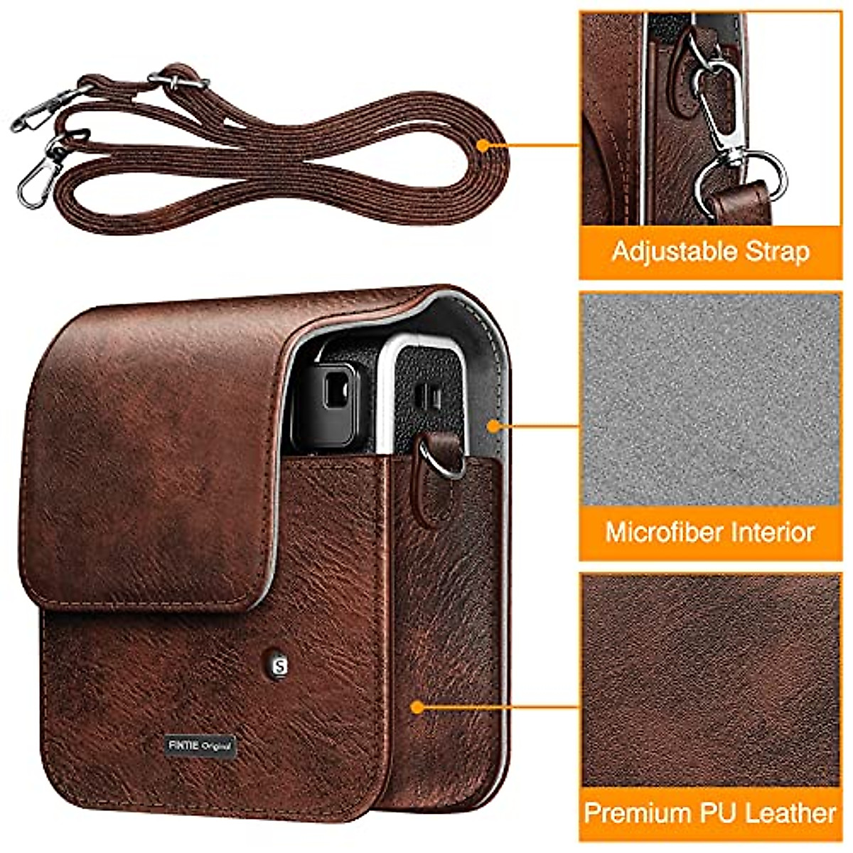 Fintie Protective Case for Fujifilm Instax Mini 40 Instant Camera - Premium Vegan Leather Bag Cover with Removable Adjustable Strap, Vintage Brown