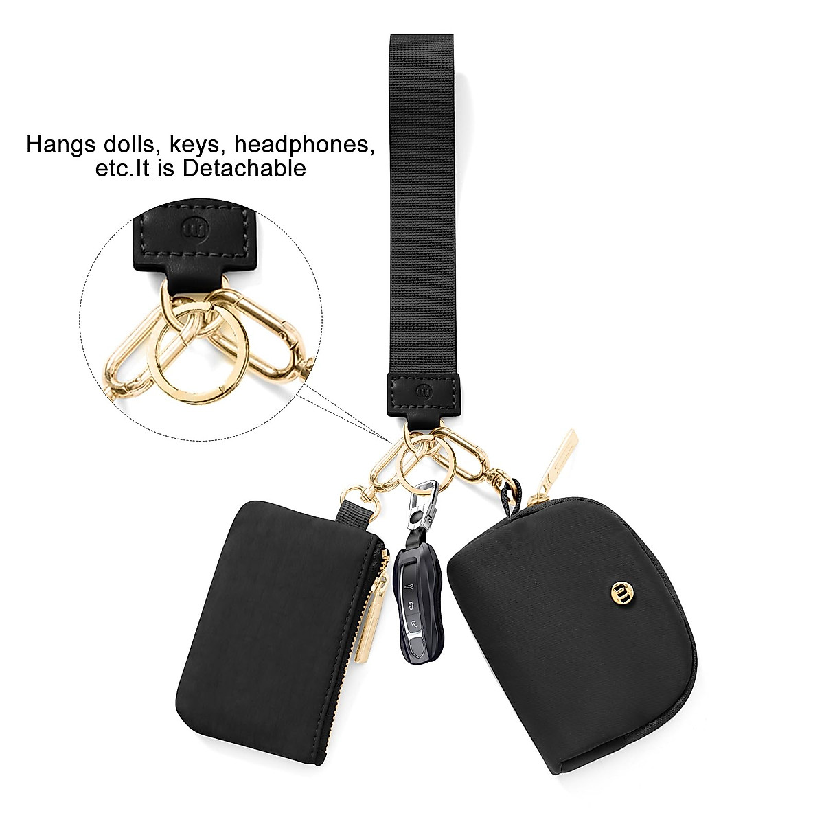 Keychain Wallet Mini Zip Around Wristlet Wallets for Women Detachable Dual Pouch Wristlet Portable Coin Purse Small Wallets