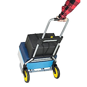 Mount-It! Folding Hand Truck and Dolly, 264 Lb Capacity Heavy-Duty Luggage Trolley Cart With Telescoping Handle and Rubber Wheels, Silver, Black, Yellow,