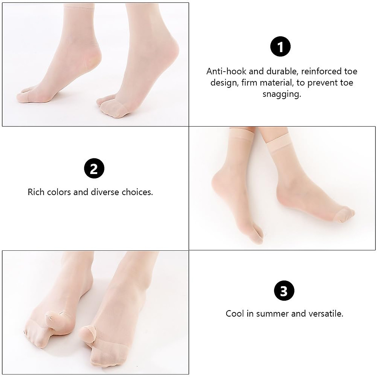 Happyyami 2 Pairs Summer Mid-Tube Silk Stockings for Women - Lightweight and Breathable Two-Toed Socks in Free Size